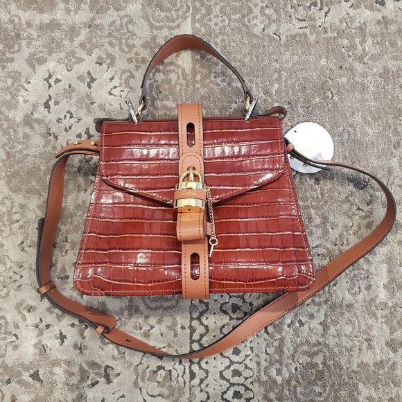 Chloe | Bags | Chloe Aby Medium Lock Satchel Bag Croc Cognac In ...